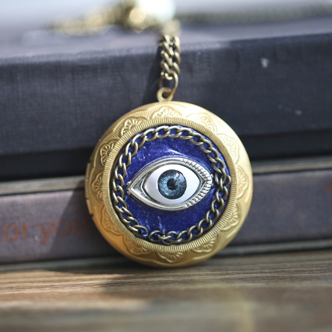 Steampunk Evil Eye Locket Necklace With Photo,custom Initial Disc ...