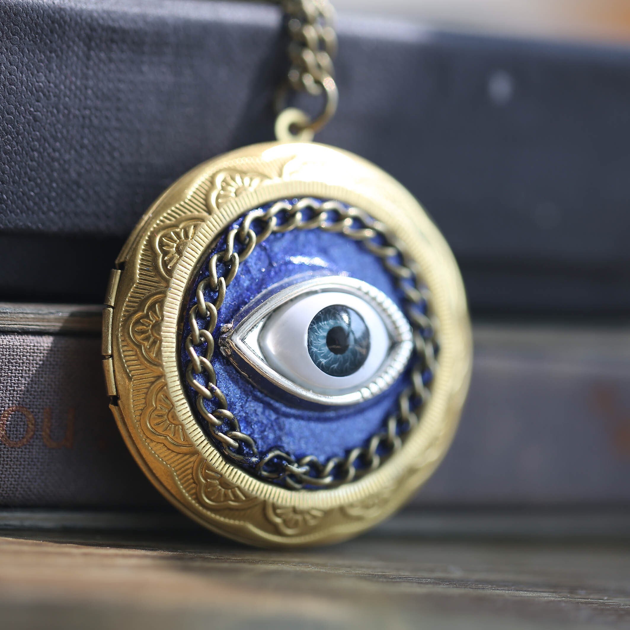 Steampunk Evil Eye Locket Necklace With Photo,custom Initial Disc ...