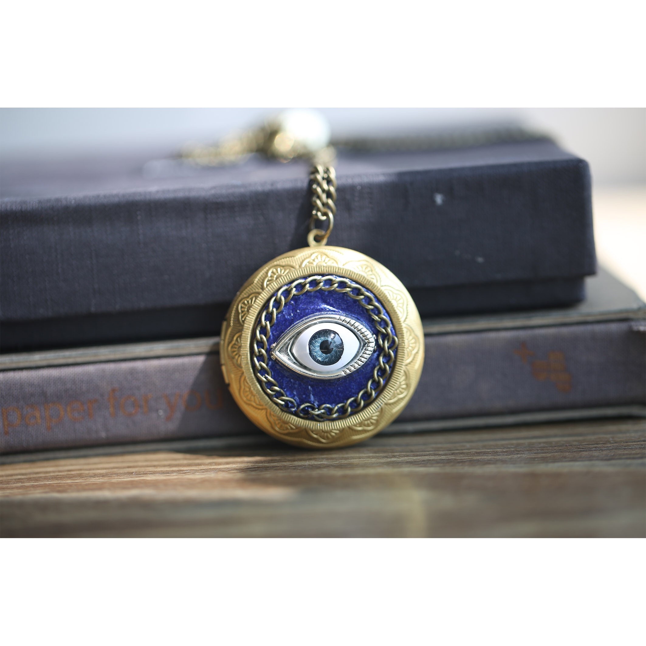 Steampunk Evil Eye Locket Necklace With Photo,custom Initial Disc ...