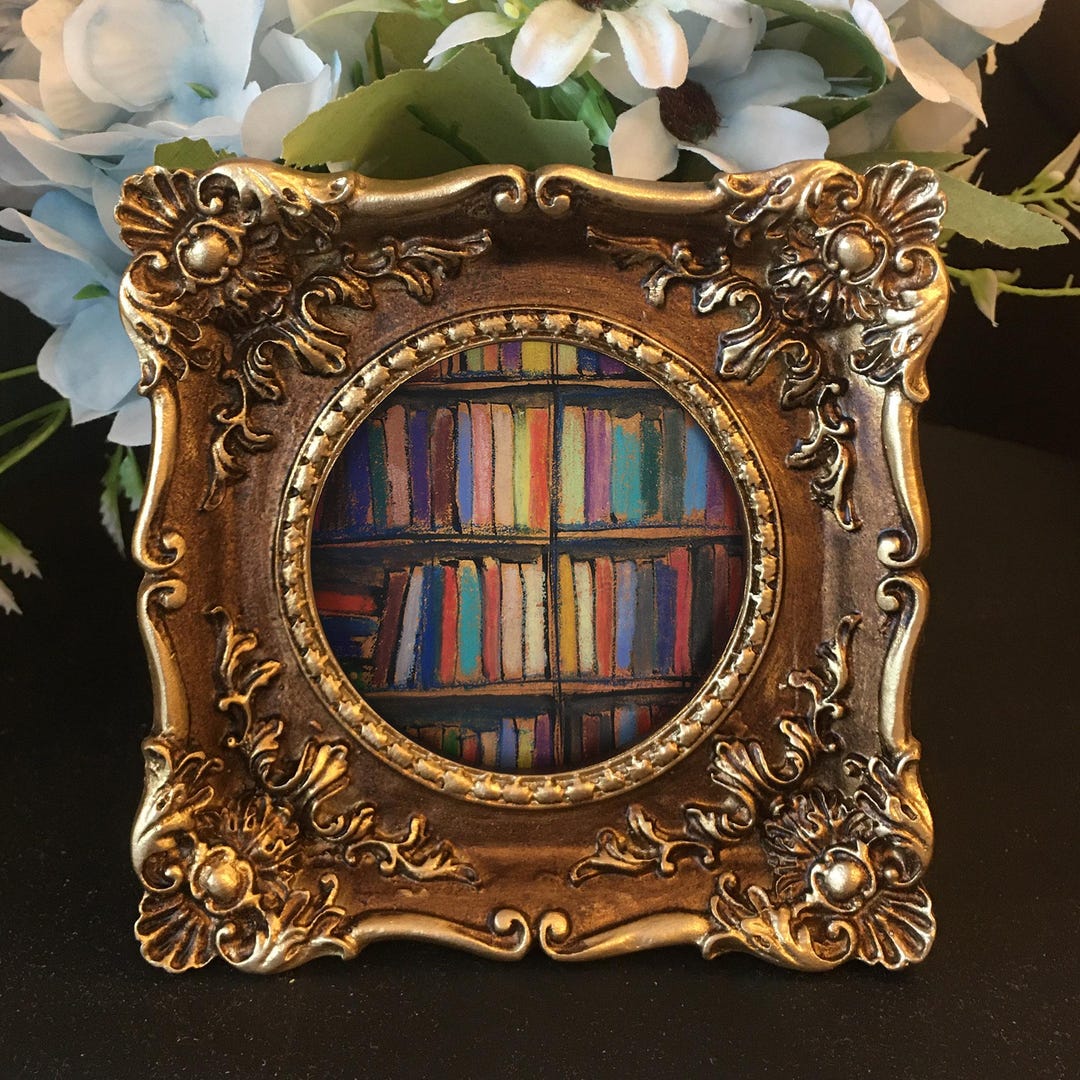 Original Hand Painted Bookshelf Painting :framed Book Mini Wall Art.not ...