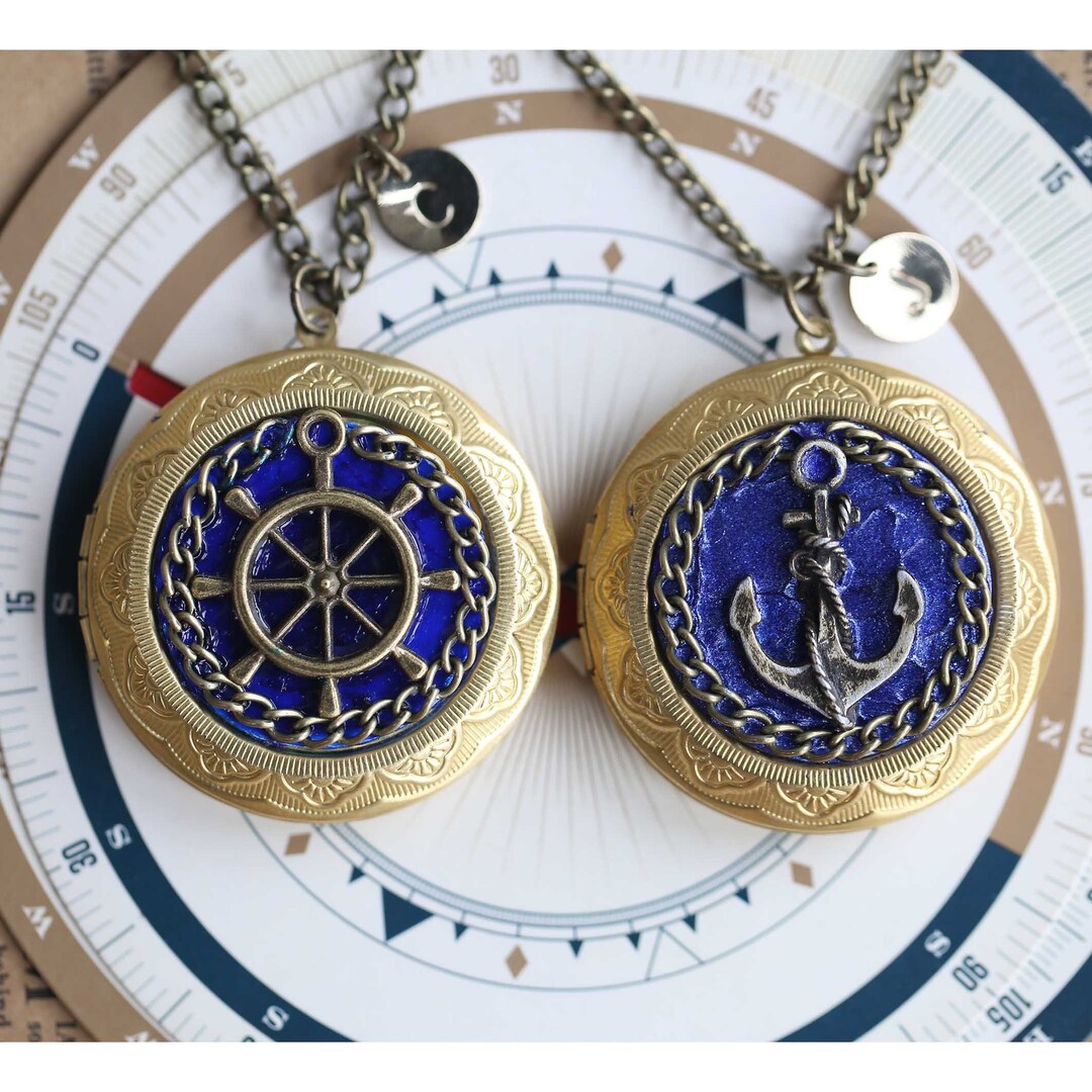 Steampunk Anchor Locket Necklace With Photo,custom Initial Disc Locket ...