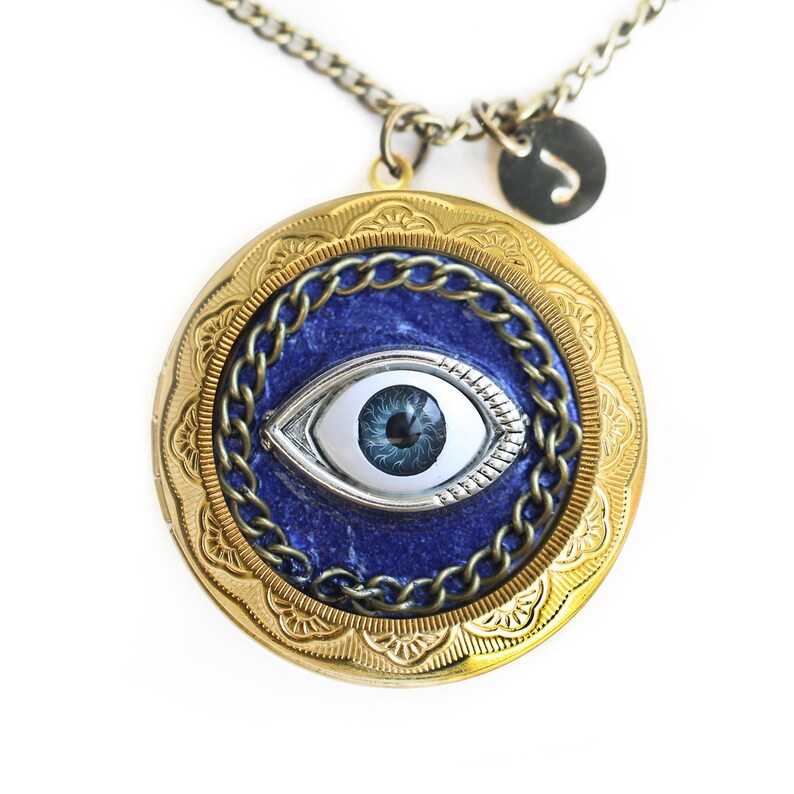 Steampunk Evil Eye Locket Necklace With Photo,custom Initial Disc ...
