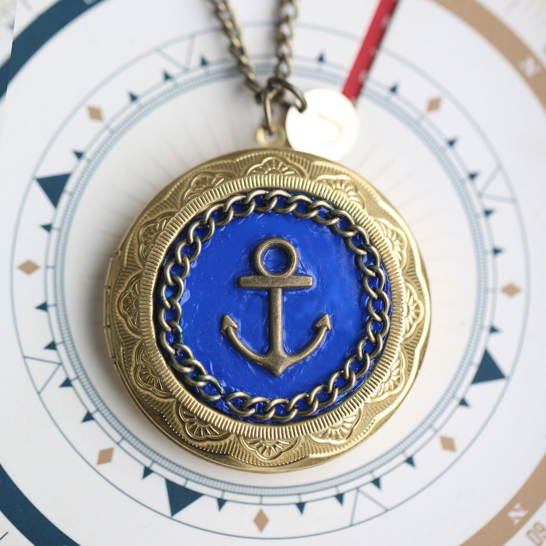 Anchor Locket Necklace With Photo,custom Initial Disc Locket Necklace ...