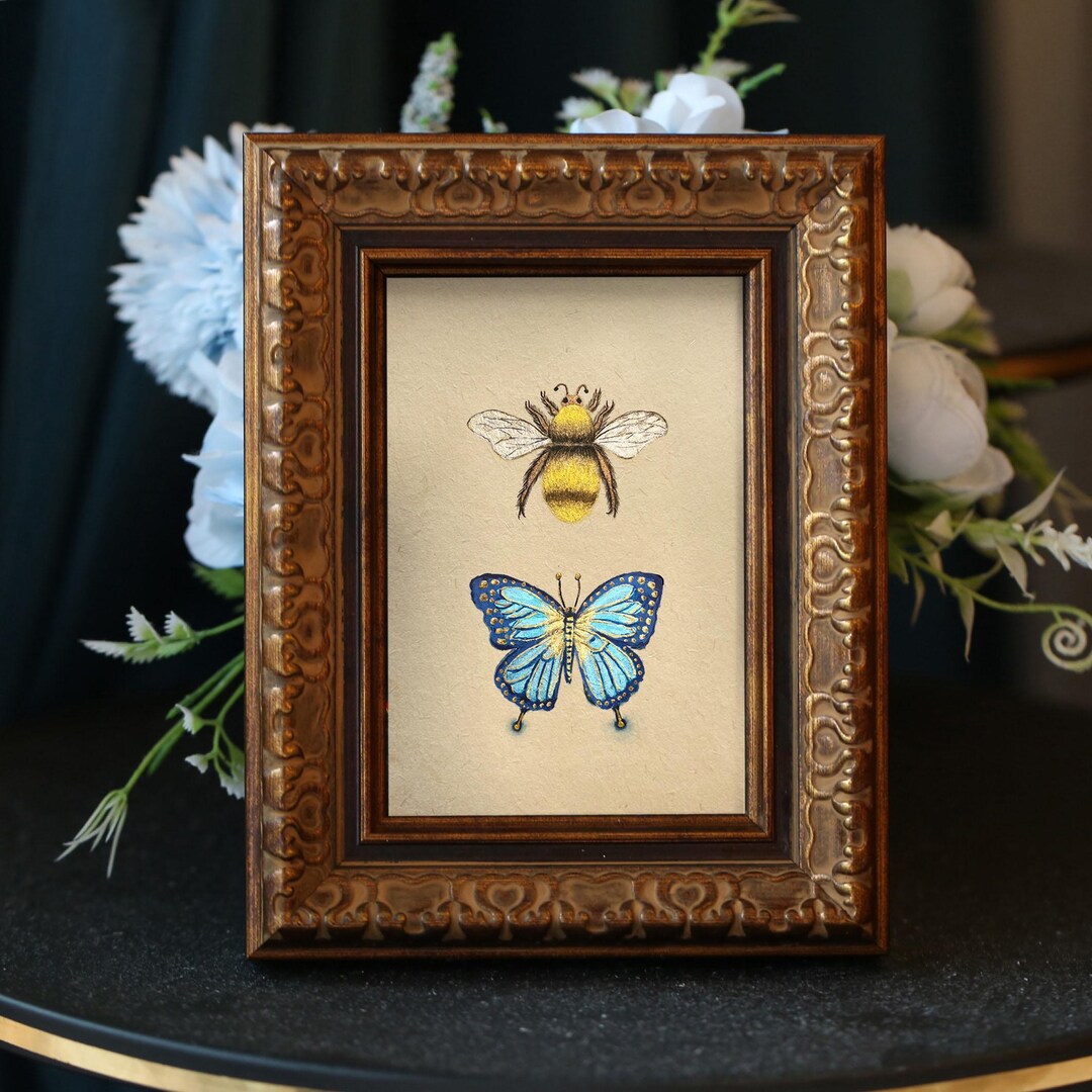 Hand Painted Sparkly Bee & Butterfly Mini Framed Art - Etsy