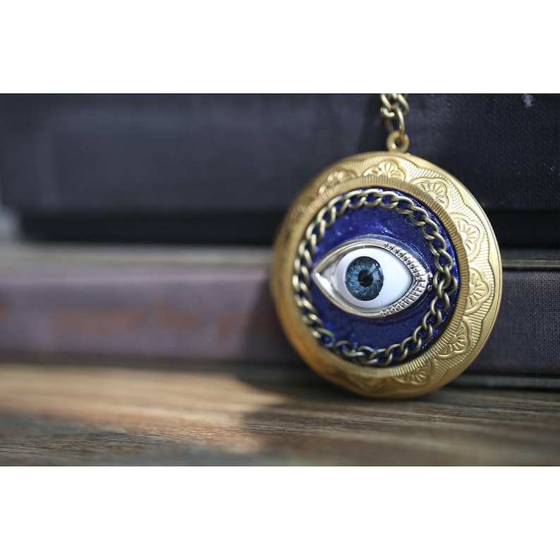 Steampunk Evil Eye Locket Necklace With Photo,custom Initial Disc ...