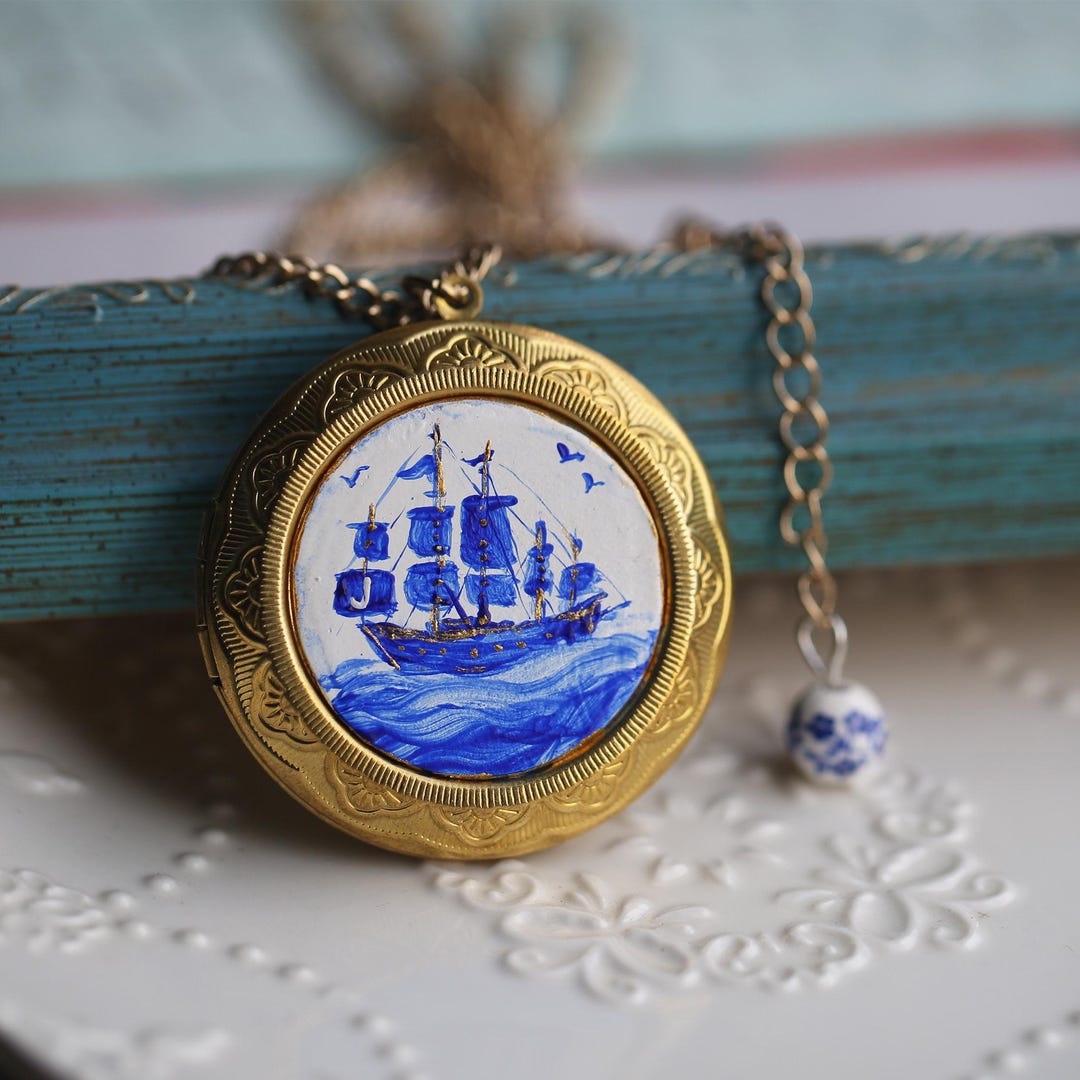 Handpainted Boat Locket Necklace,vintage Chinese Porcelain Design ...