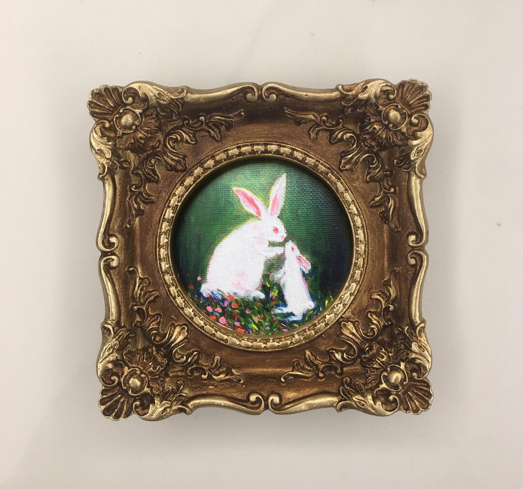 Print—framed White Rabbit Art: Mini Pet Portrait,bunny Art - Etsy
