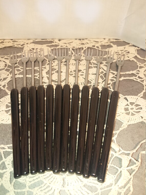 Dining & Serving 5 forks to Fondue Wood Teak and Vintage stainless ...