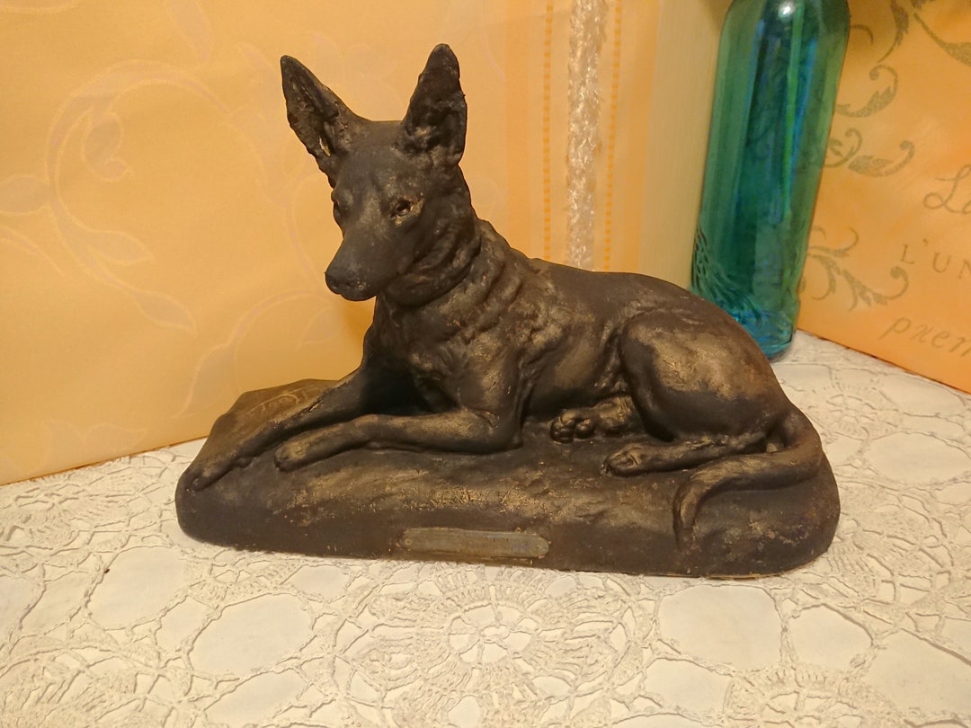 Emile ROUFF Police Dog Statue Plaster France Art Deco / Art Nouveau ...