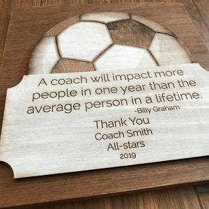 Soccer Coach Plaque, Soccer Thank You Award, Soccer Player Plaque ...
