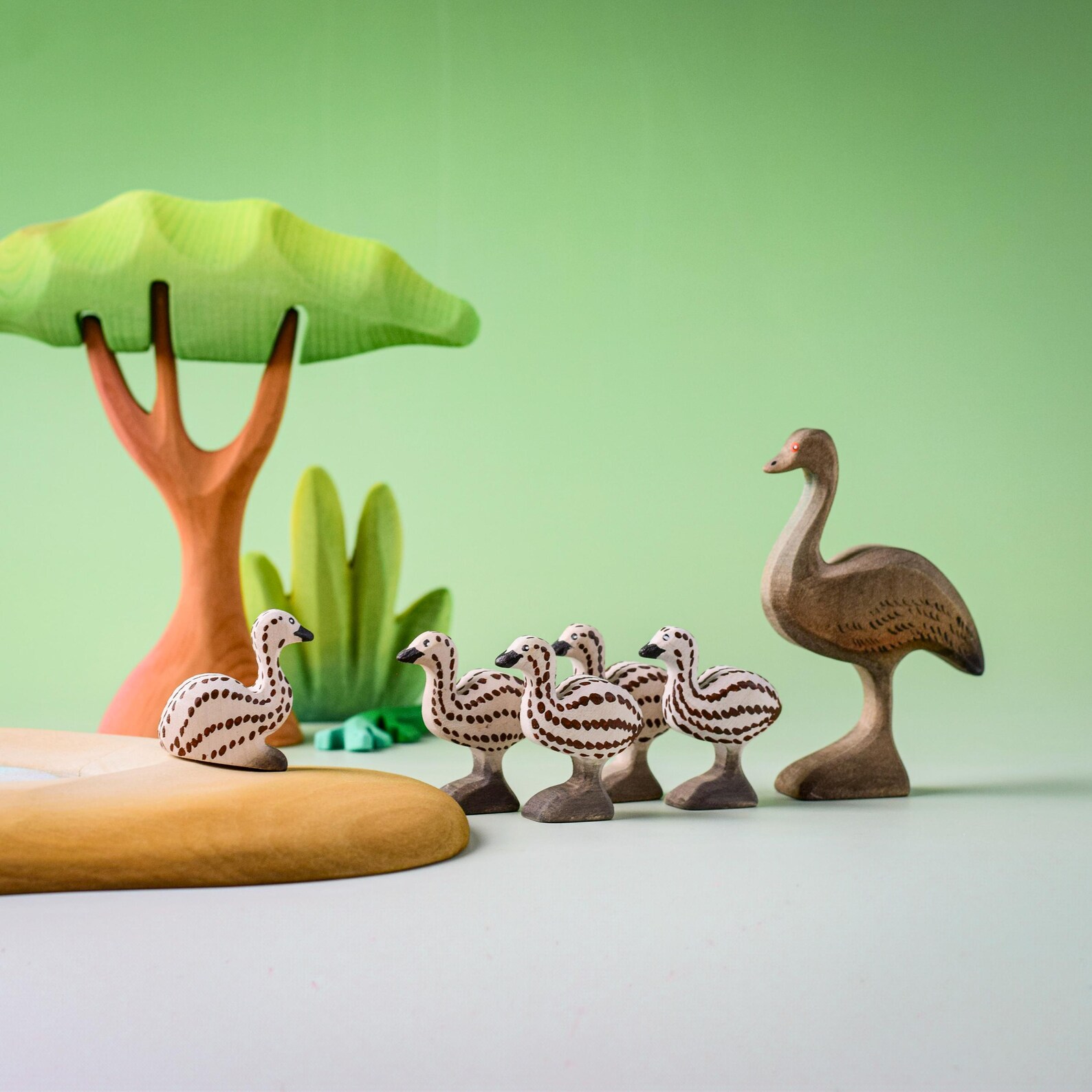 Emu Family Set | Montessori-inspired Wooden Figures | Handcrafted ...