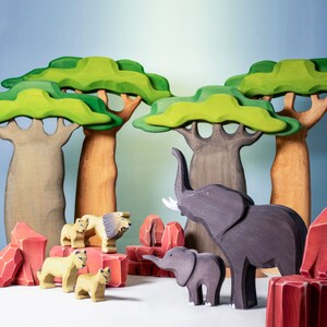 African Savanna Elephant and Rock Playset | Montessori Wooden Toy ...