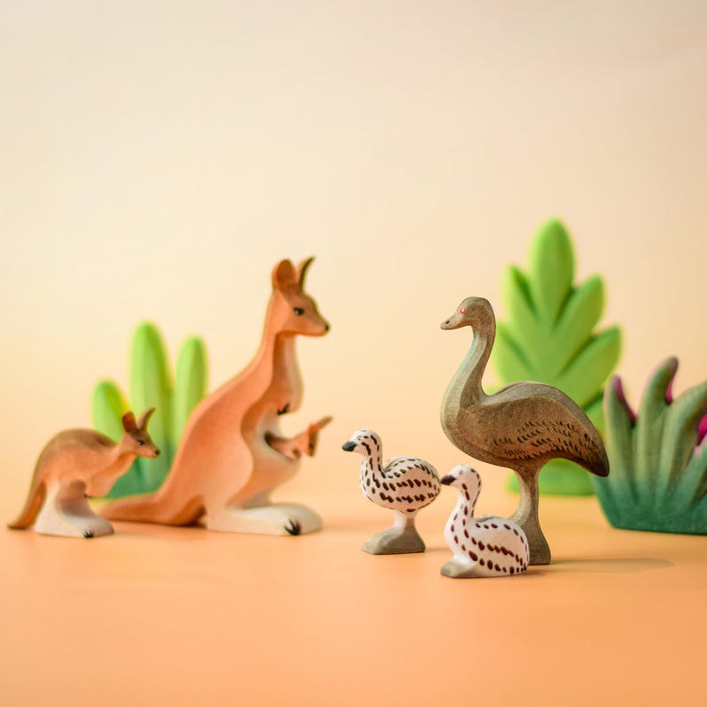 Emu Family Set | Montessori-inspired Wooden Figures | Handcrafted ...