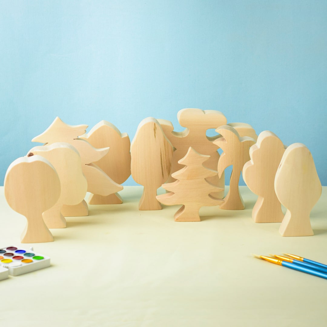 Paint-your-own Wooden Tree Figures | Montessori Inspired DIY Toys ...