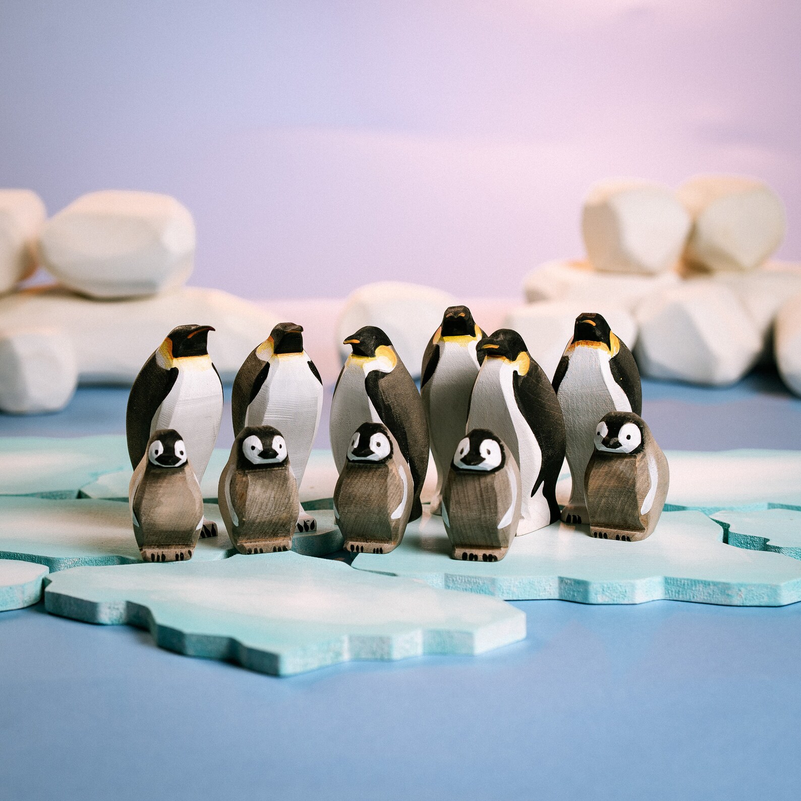 Emperor Penguin Family Wooden Animal | Waldorf Inspired | Handmade With ...