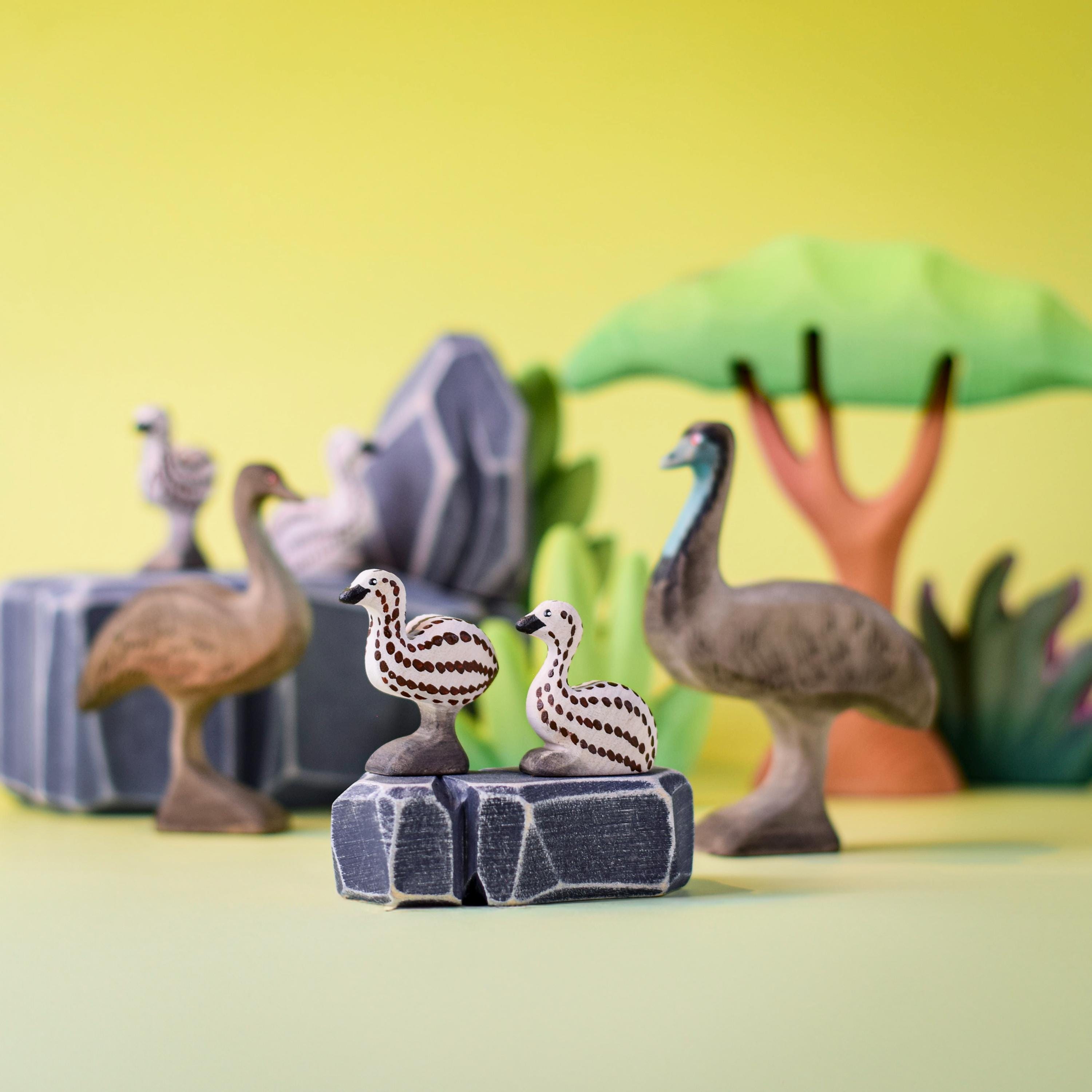 Emu Family Set | Montessori-inspired Wooden Figures | Handcrafted ...