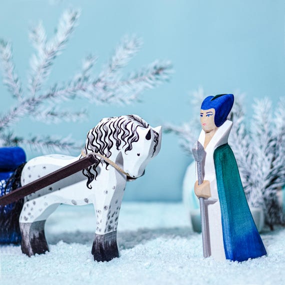 Handmade Snow Queen Wooden Figurines With Sleigh Set Waldorf Toys for Educational Play Etsy Canada