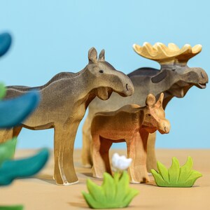Montessori Wooden Animal Moose Family Set | Handmade Waldorf Forest Toy ...
