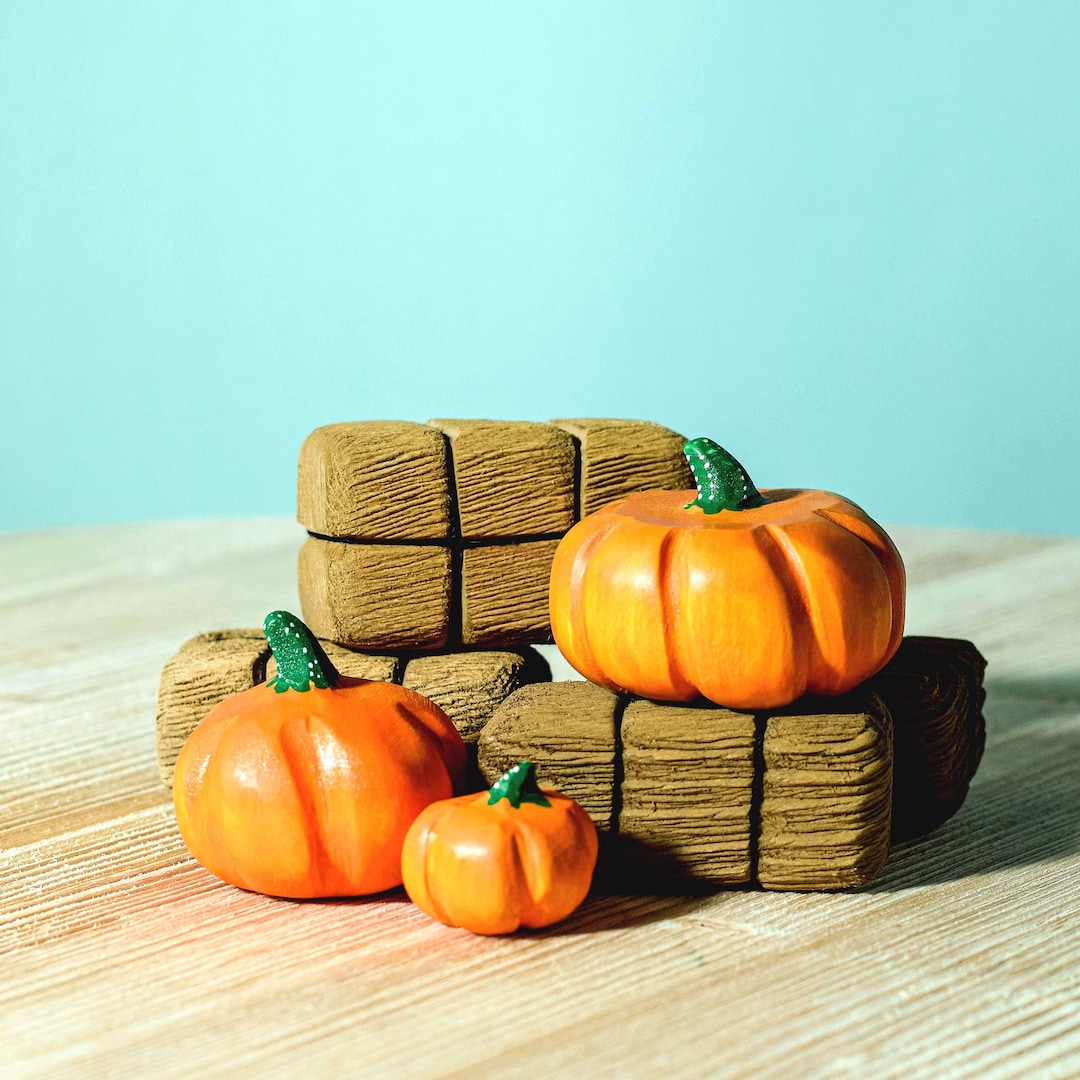 Wooden Toy Haybales and Pumpkins Set for Kids | Non-toxic Paint ...