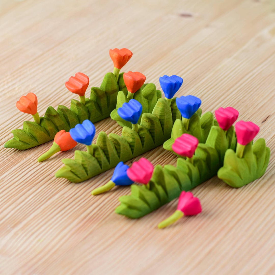 Wooden Meadow Grass With Flowers | Artisanal Toy With Delicate Floral ...