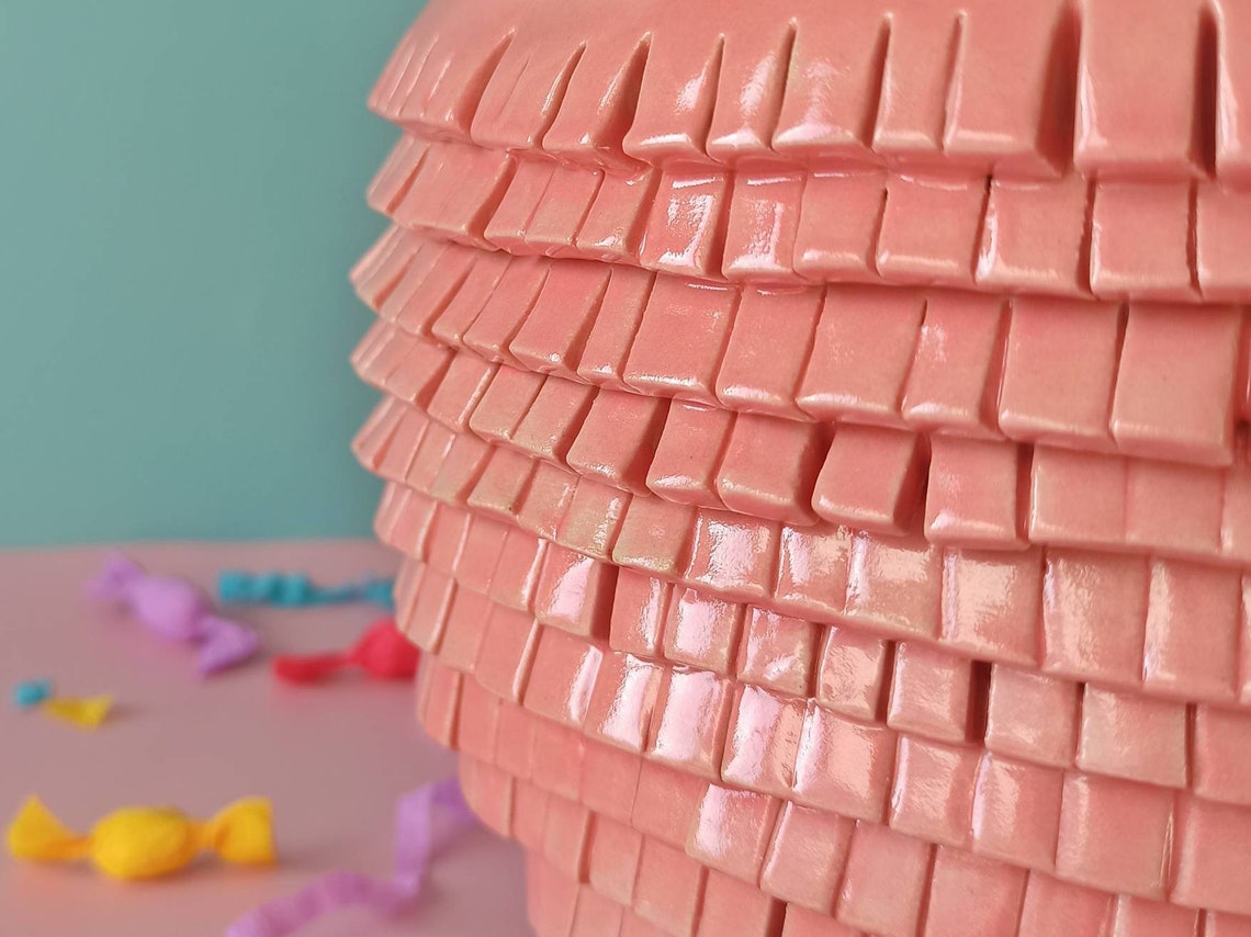 Big pink planter ceramic pinata plant pot with drain holes | Etsy