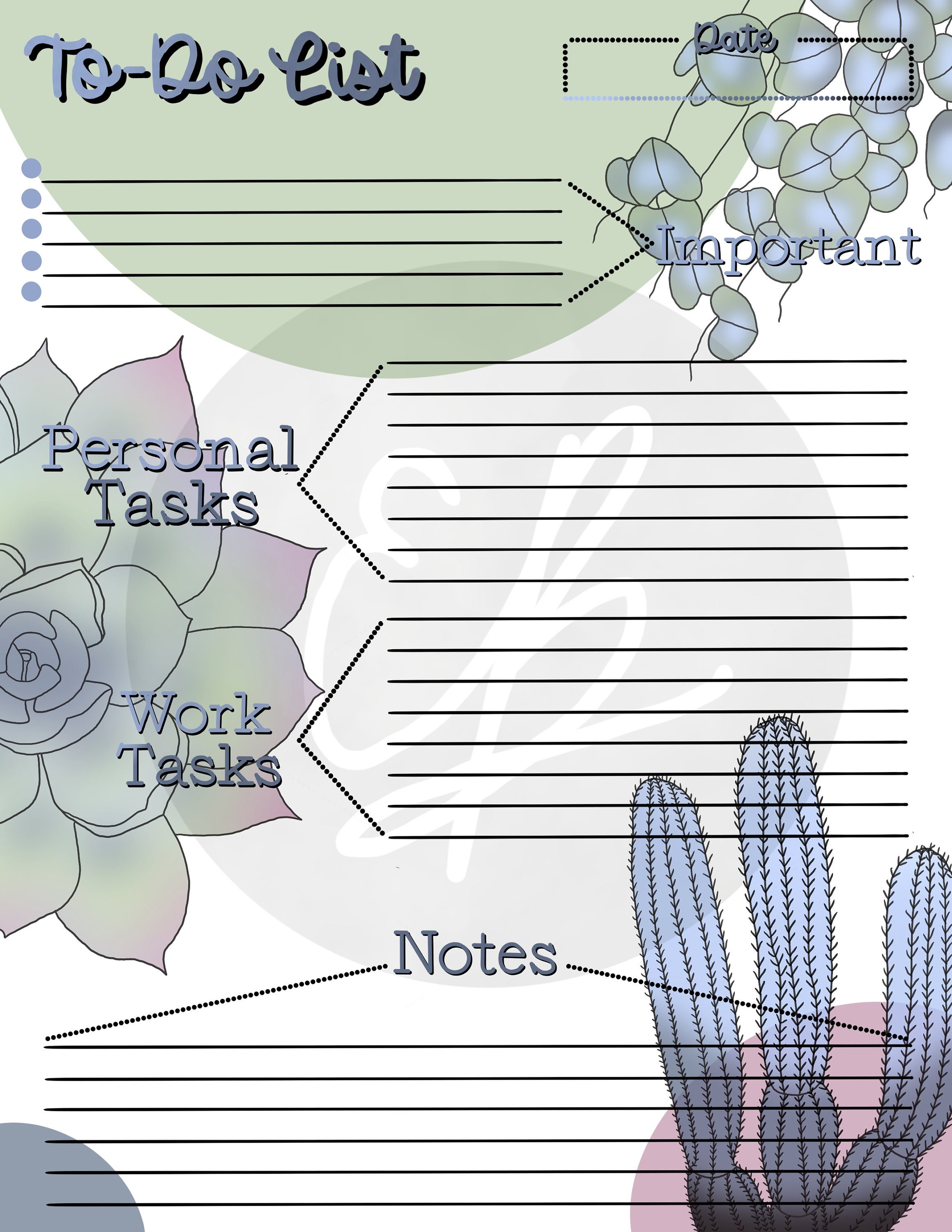 Succulent To-do List | Digital Download | Printable | Digital To-do ...