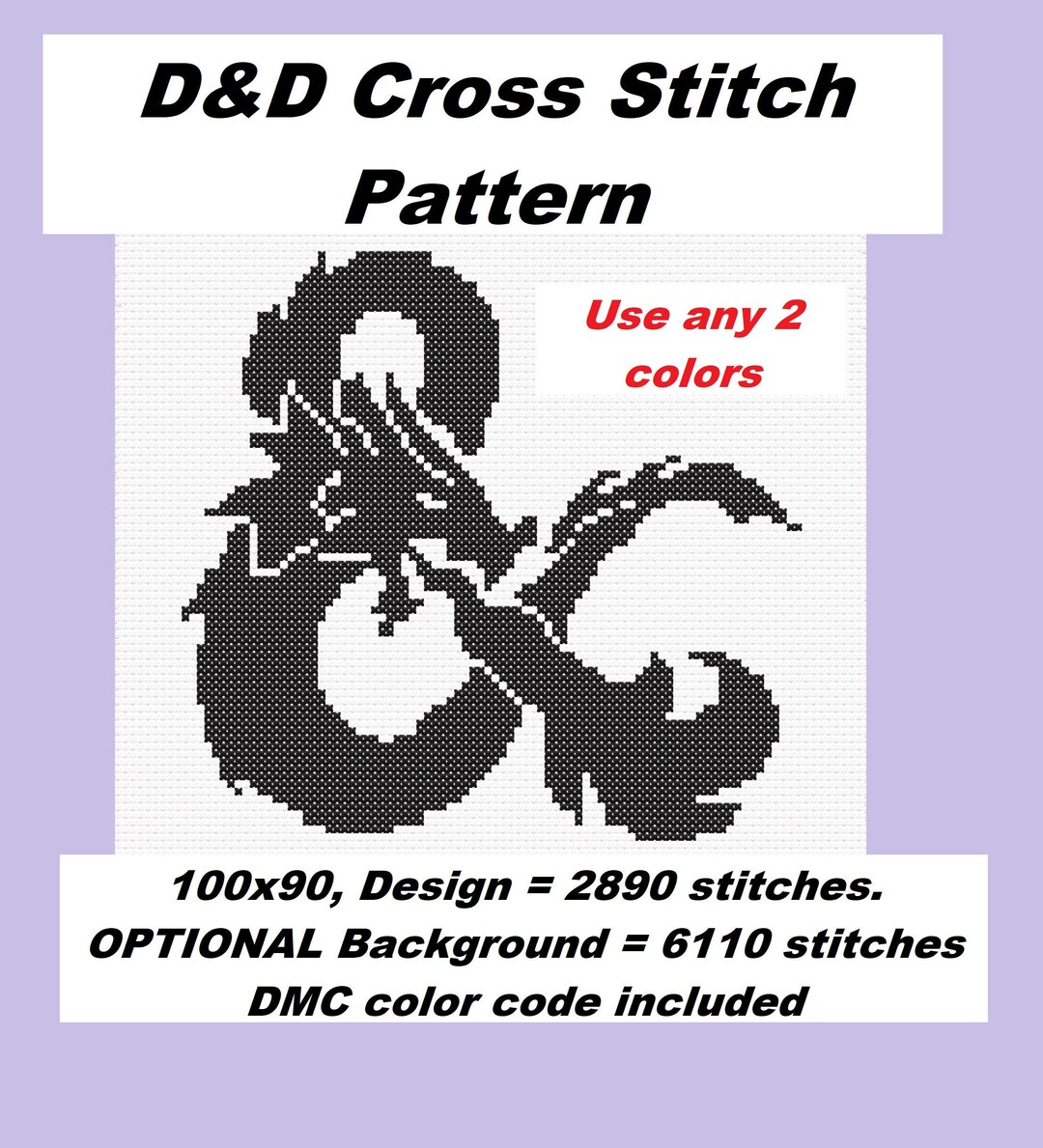 Cross Stitch Pattern Dungeons and Dragons D&D AMPERSAND, D20 Embroidery ...