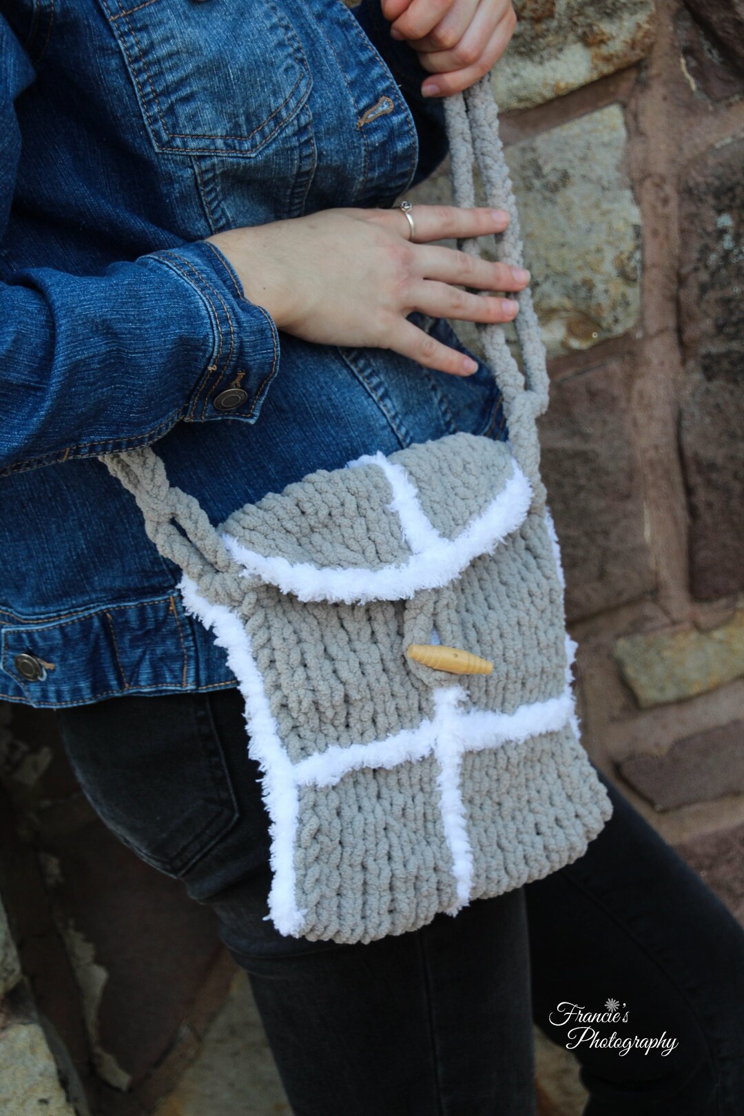 Designer Hand Knit Small Bag Simulated Sherpa Over Body Bag Gray White ...