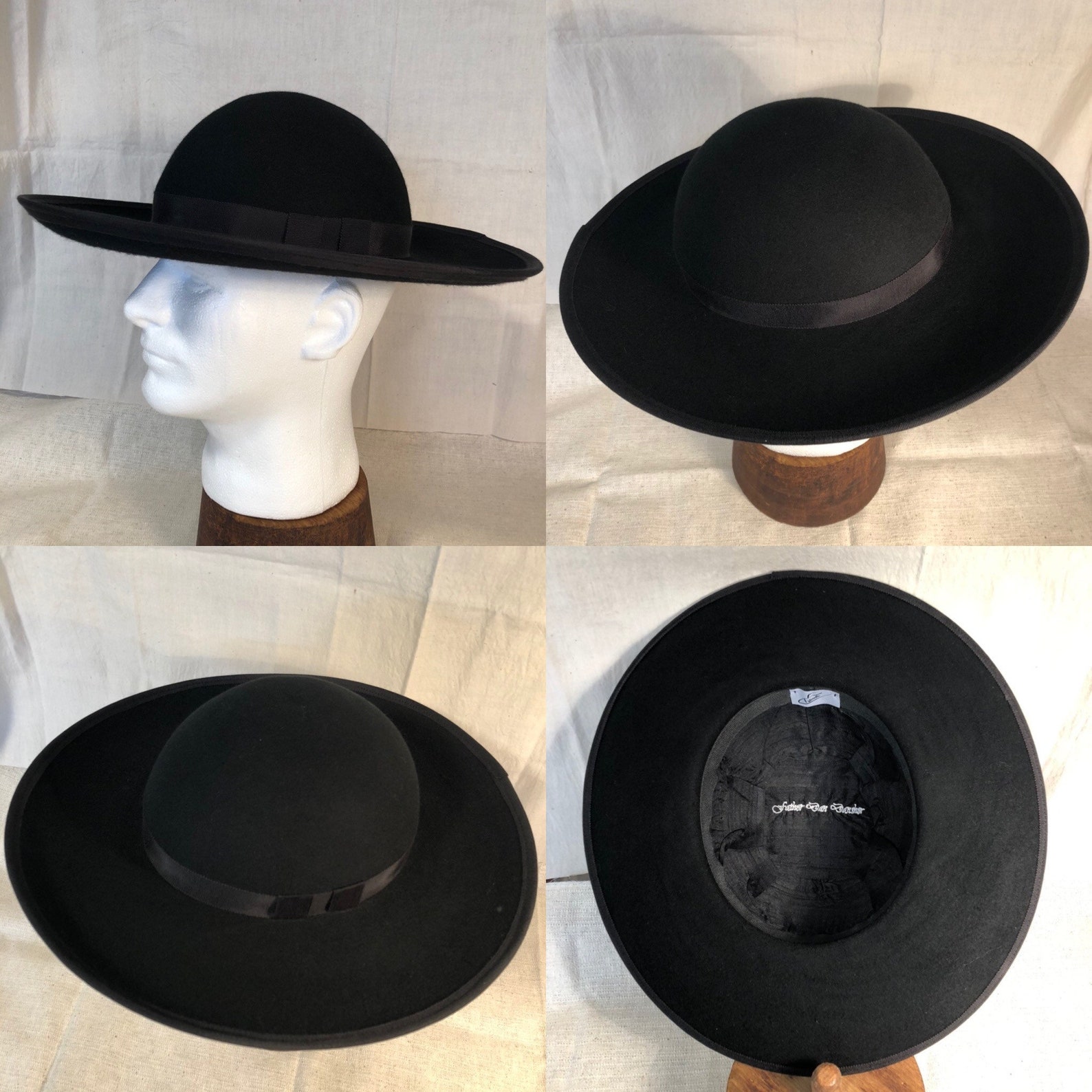 BLACK Wool Felt Saturno or Cappello Romano - Etsy