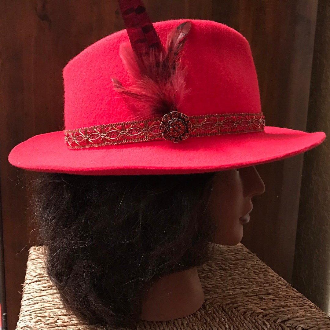 Red Felt Fedora - Etsy