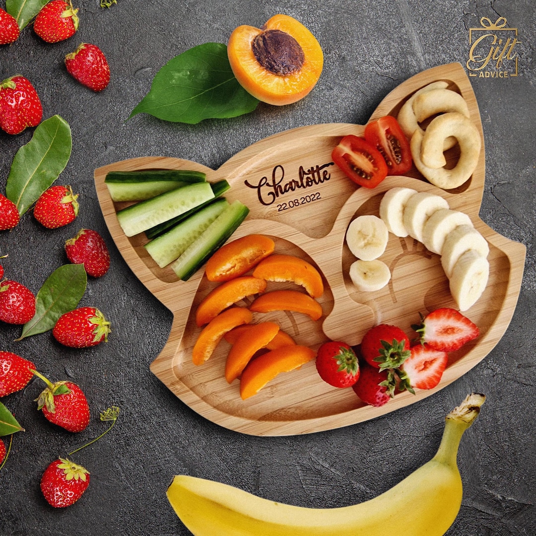 Personalized Fox Bamboo Plate for Kids, Wooden Dinner Set for Children ...