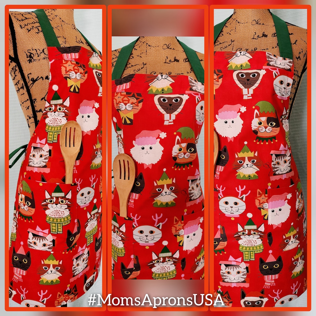 Super Bright Festive Cats Apron With Pockets Chef Cook Baking Holidays ...