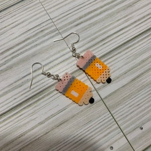 Perler Bead Earrings, Pixel Bead Jewelry, #2 Pencil Novelty Earrings ...