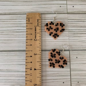 Perler Bead Earrings, Pixel Bead Jewelry, Leopard Heart Novelty ...