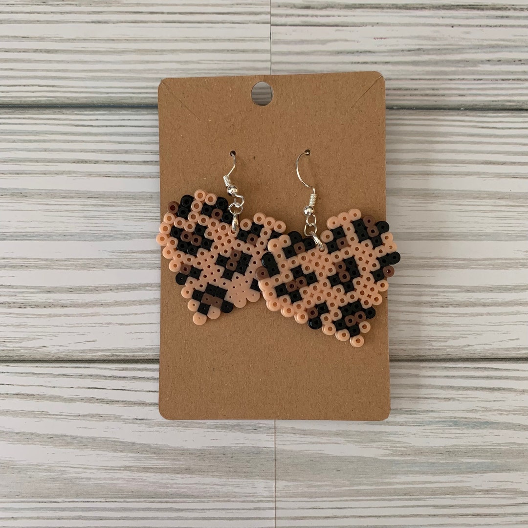 Perler Bead Earrings, Pixel Bead Jewelry, Leopard Heart Novelty ...