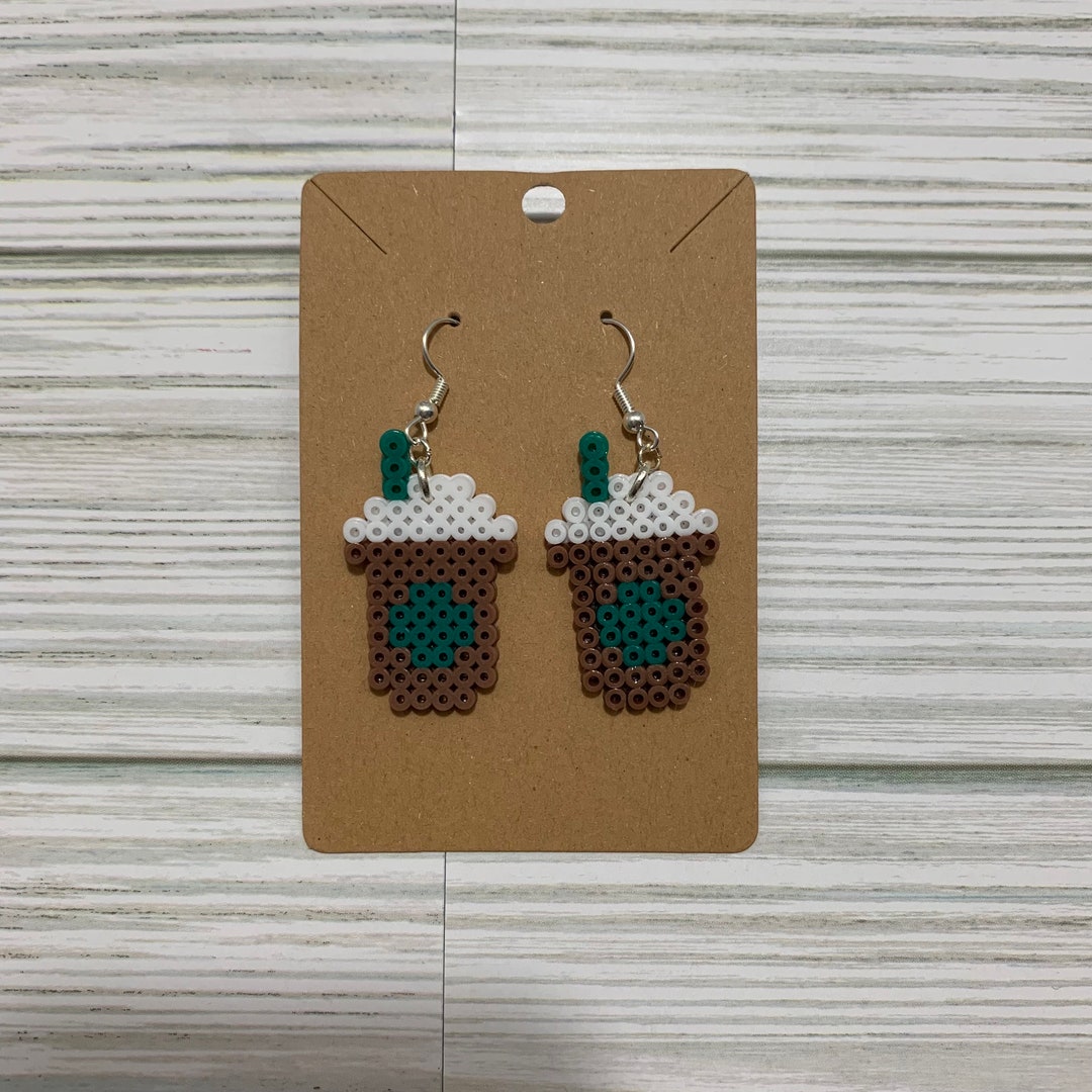 Perler Bead Earrings, Pixel Bead Jewelry, Starbucks Frappuccino ...