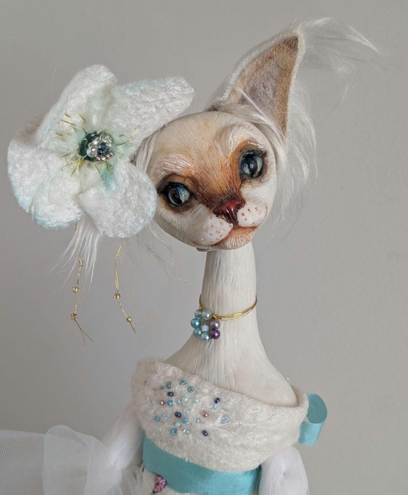Poseable OOAK Cat Art Doll Sculpture - Handmade 16 Inch Polymer Clay ...