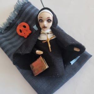 3.5" the NUN Figurine Creepy Doll Handmade Halloween Ornament OOAK Art ...