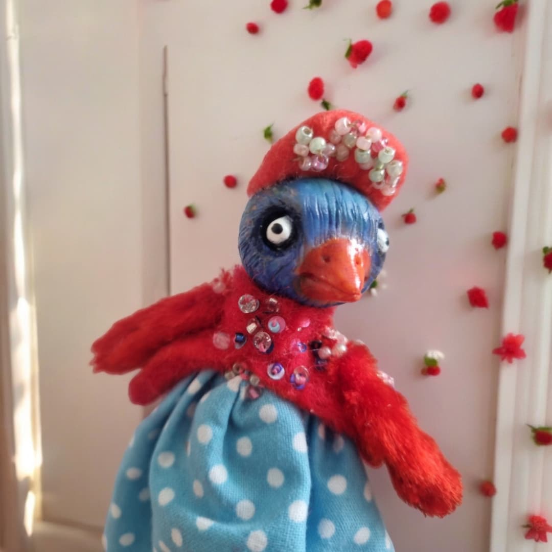 3.5 Cute Bird Figurine Bird Ornament Whimsical Doll Bird Art Doll ...