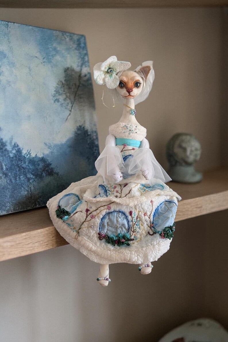 Poseable OOAK Cat Art Doll Sculpture - Handmade 16 Inch Polymer Clay ...