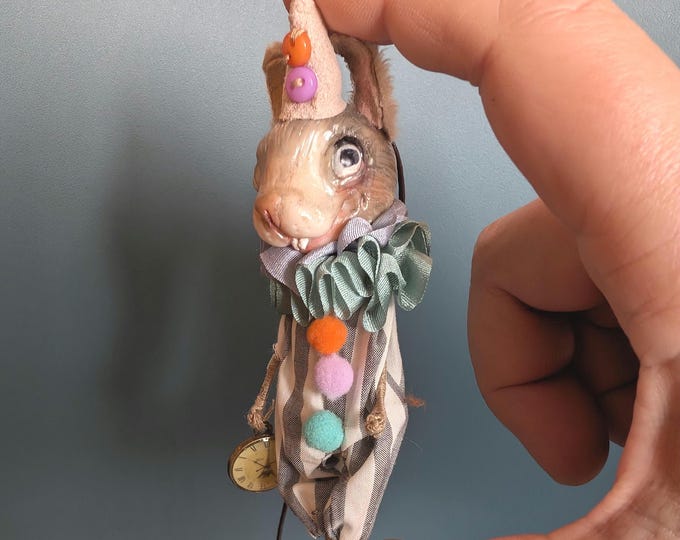Creepy Bunny Doll 3" OOAK Clown Bunny Figurine, Gothic Bunny Decor ...
