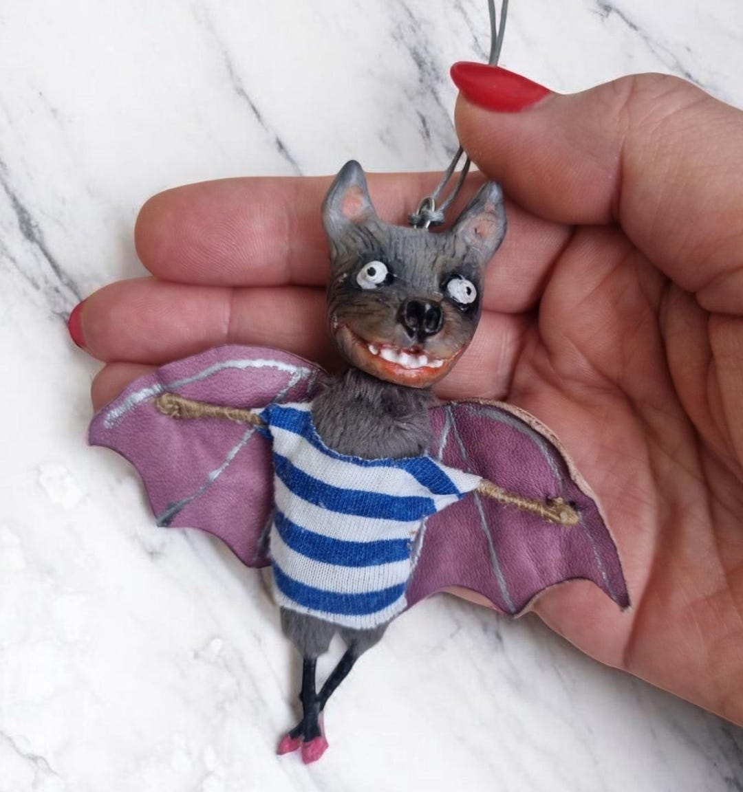 3.5" Vampire Bat Doll – Creepy OOAK Brooch, Gothic Halloween Ornament ...