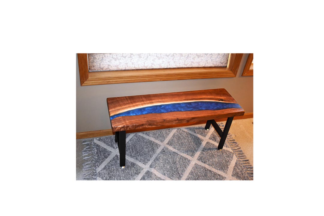 Handmade Walnut Bench: Epoxy Resin River, Rustic Entryway Furniture - Etsy