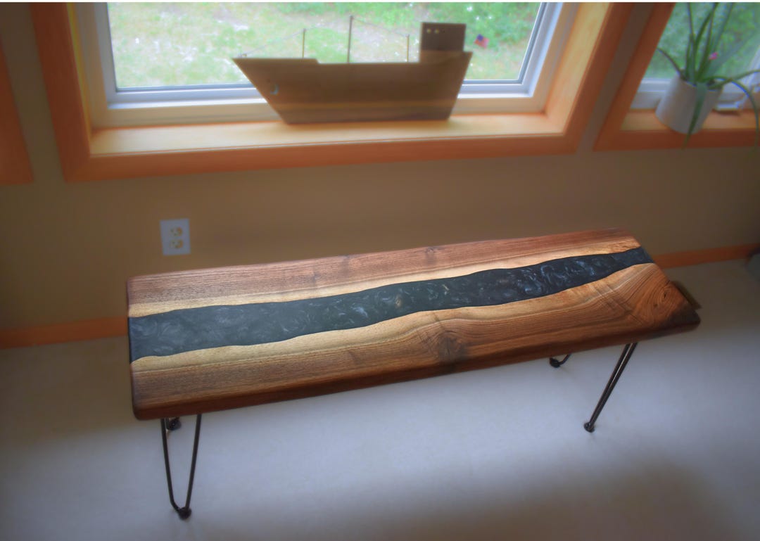 Handmade Black Walnut Epoxy River Bench: Rustic Entryway Furniture - Etsy