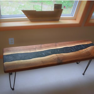 Handmade Black Walnut Epoxy River Bench: Rustic Entryway Furniture - Etsy
