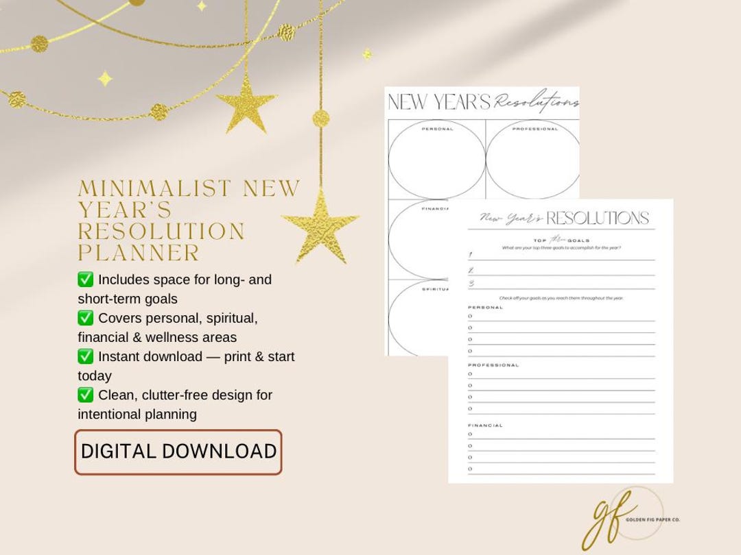 New Year's Resolution Planner | Goal Setting Journal (digital PDF) - Etsy