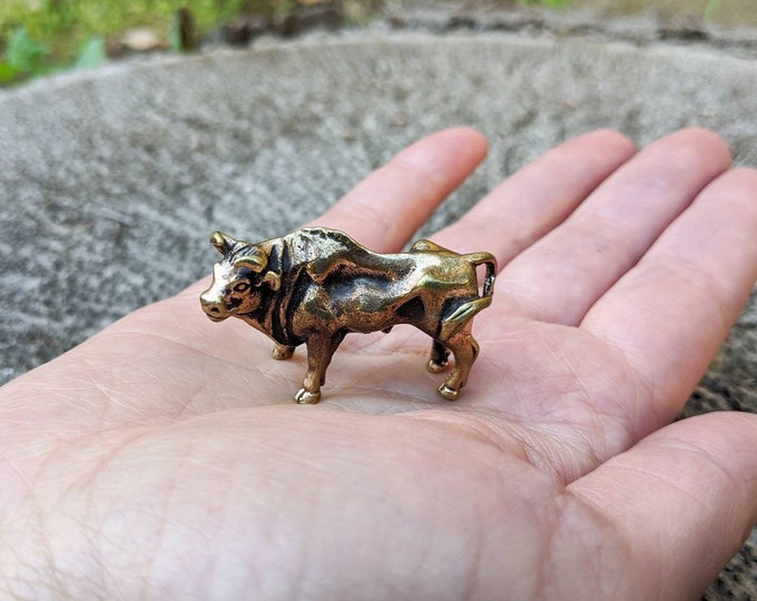 Solid Brass Old Fighting Bull Mini Figurine Concho Pendant Charm Decor ...