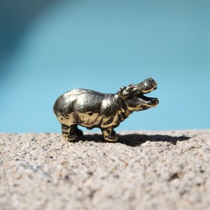 Hippo Tiny Figurine, Brass Collectible Small Animal Miniature, Handmade ...