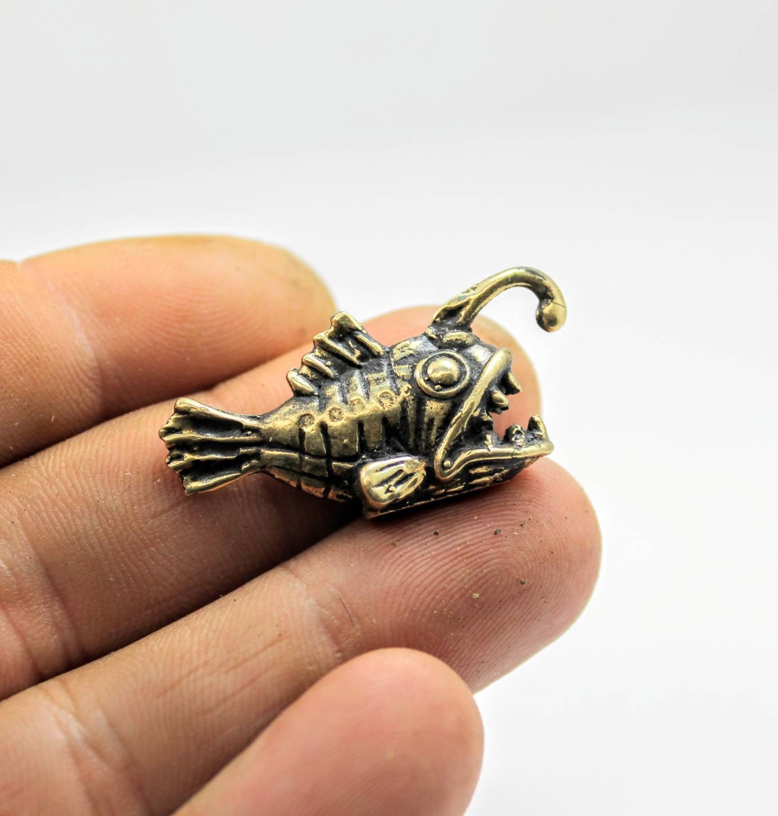Anglerfish Figure Tiny Brass Miniature, Collectible Handmade Home ...