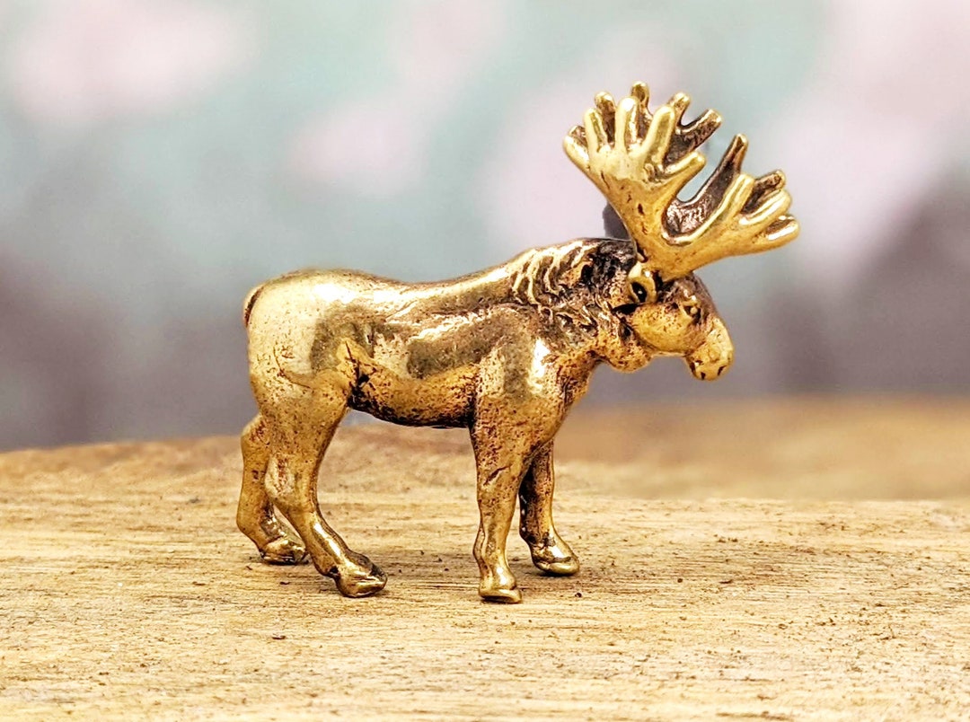 Miniature Moose Brass Collectible Deer Animal Figurine Vintage Handmade ...